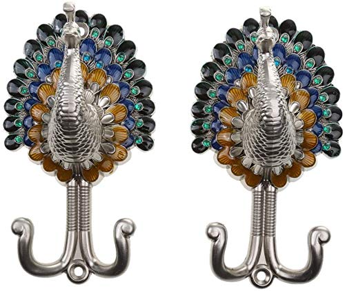 2pcs Peacock Metal Double Hanger Hook Double Head Wall-Mounted Coat Towel Hanger Hook - Silver