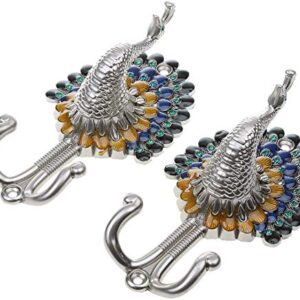 2pcs Peacock Metal Double Hanger Hook Double Head Wall-Mounted Coat Towel Hanger Hook - Silver