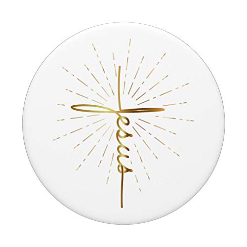 Yellow Beige Jesus Word Cross A Sunburst On White Background PopSockets Grip and Stand for Phones and Tablets