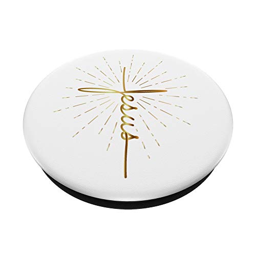 Yellow Beige Jesus Word Cross A Sunburst On White Background PopSockets Grip and Stand for Phones and Tablets