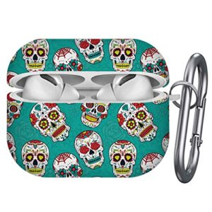 [ compatible with airpods pro ] shockproof soft tpu gel case cover with keychain carabiner for apple airpods (day dead colorful sugar skull)