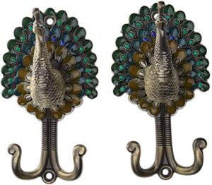 2pcs peacock metal double hanger hook double head wall-mounted coat towel hanger hook - bronze