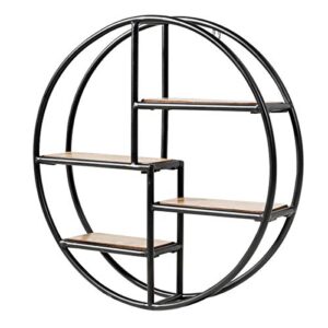 Tangkula Round Wall Shelf, Wall-Mounted Circular Shelf, Wood & Iron Wall Hanging Shelves, 4-Tier Circle Shelf Wall Decor for Home Office, Circular Floating Shelves (1, Black)