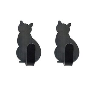 gilroy 2pcs cute cat shape adhesive wall hooks, metal key towel hook for home, kitchen, bathroom black