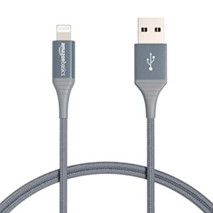 amazon basics usb-a to lightning charger cable, nylon braided cord, mfi certified charger for apple iphone 14 13 12 11 x xs pro, pro max, plus, ipad, 10,000 bend lifespan, 6 foot, dark gray