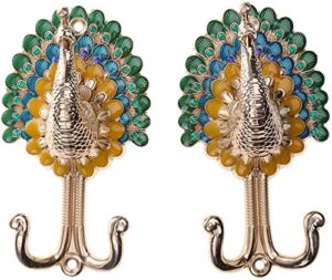 2pcs peacock metal double hanger hook double head wall-mounted coat towel hanger hook - gold