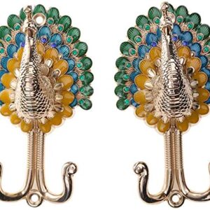 2pcs Peacock Metal Double Hanger Hook Double Head Wall-Mounted Coat Towel Hanger Hook - Gold