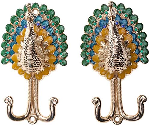 2pcs Peacock Metal Double Hanger Hook Double Head Wall-Mounted Coat Towel Hanger Hook - Gold