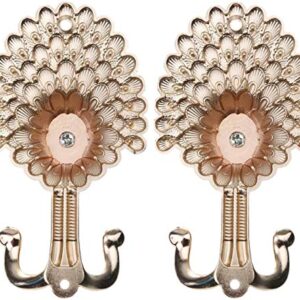 2pcs Peacock Metal Double Hanger Hook Double Head Wall-Mounted Coat Towel Hanger Hook - Gold