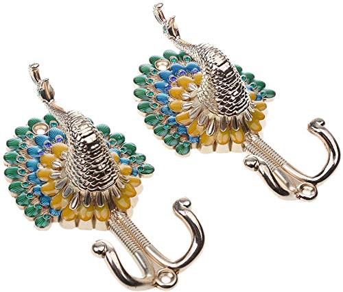 2pcs Peacock Metal Double Hanger Hook Double Head Wall-Mounted Coat Towel Hanger Hook - Gold