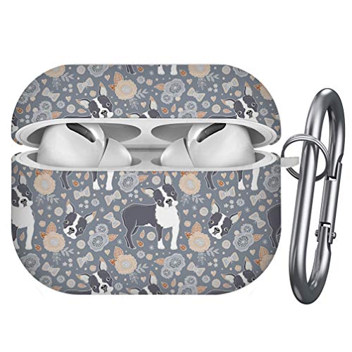 Art-Strap Protective Case, Compatible with AirPods Pro - Shockproof Soft TPU Gel Case Cover with Keychain Carabiner Replacement for Apple AirPods Pro (Boston Terrier Beautiful Flowers)