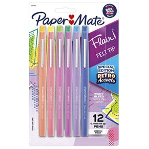 paper mate flair felt tip pens, medium point (0.7mm), assorted, special edition retro accents, 12 count