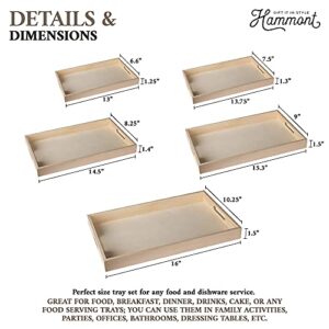 Hammont Wooden Nested Serving Trays - Five Piece Set of Rectangular Shape Wood Trays for Crafts with Cut Out Handles | Kitchen Nesting Trays for Serving Pastries, Snacks, Mini Bars, Chocolate