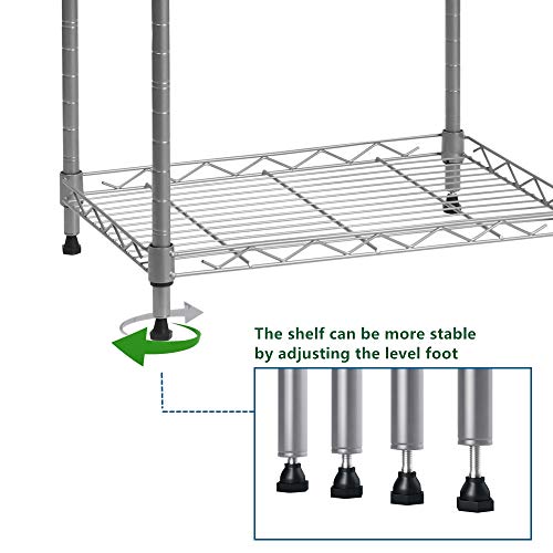 5 Wire Shelving Metal Rack Adjustable Unit Storage Shelves for Laundry Bathroom Kitchen Pantry Closet Silver