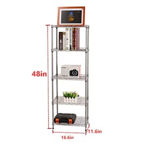 5 Wire Shelving Metal Rack Adjustable Unit Storage Shelves for Laundry Bathroom Kitchen Pantry Closet Silver