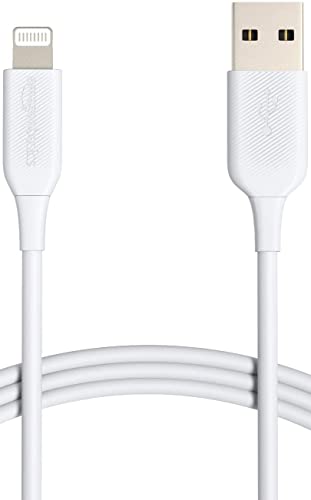 Amazon Basics USB-A to Lightning ABS Charger Cable, MFi Certified Charger for Apple iPhone 14 13 12 11 X Xs Pro, Pro Max, Plus, iPad, 6 Foot, White