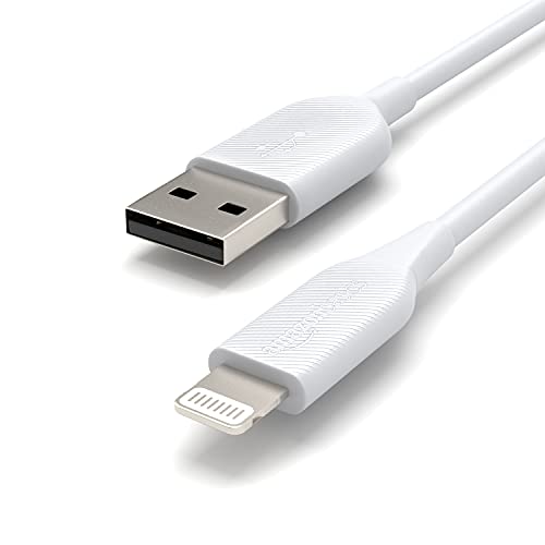 Amazon Basics USB-A to Lightning ABS Charger Cable, MFi Certified Charger for Apple iPhone 14 13 12 11 X Xs Pro, Pro Max, Plus, iPad, 6 Foot, White