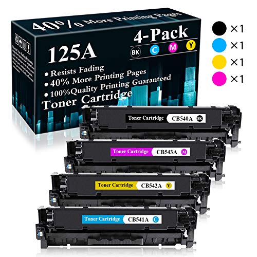 4 Pack (BK/C/M/Y) Cartridge 125A | CB540A CB541A CB542A CB543A Remanufactured Toner Cartridge Replacement for HP Color Laserjet CP1215 CP1518ni CP1515n CM1312nfi CM1312 MFP Printer,Sold by TopInk