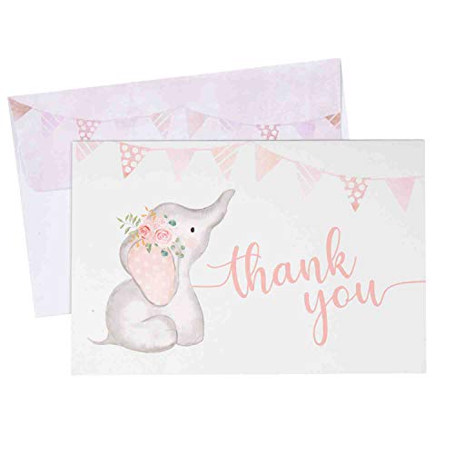 GSM Brands Thank You Cards for Baby Shower with Girl Theme - 20 Cards with Envelopes (4 inch x 6 inch)