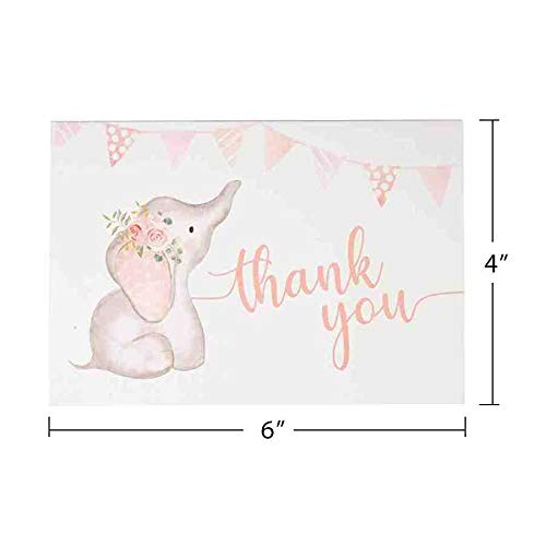 GSM Brands Thank You Cards for Baby Shower with Girl Theme - 20 Cards with Envelopes (4 inch x 6 inch)