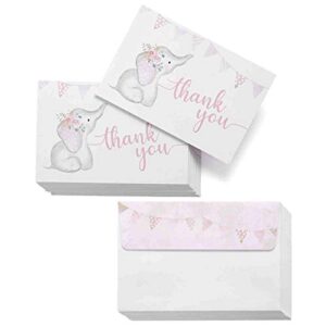 GSM Brands Thank You Cards for Baby Shower with Girl Theme - 20 Cards with Envelopes (4 inch x 6 inch)