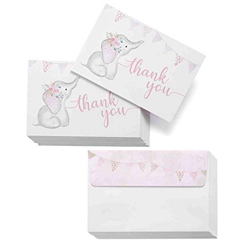 GSM Brands Thank You Cards for Baby Shower with Girl Theme - 20 Cards with Envelopes (4 inch x 6 inch)