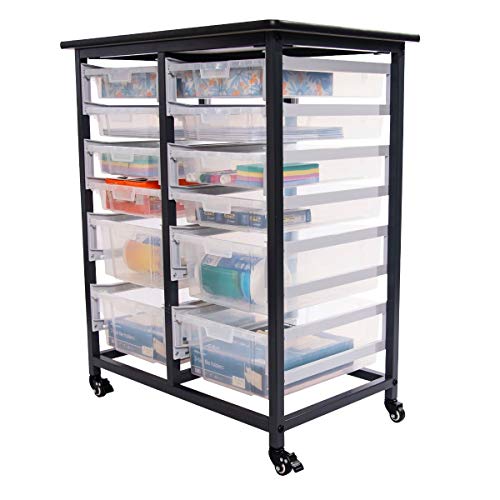 Luxor Mobile Bin Storage Unit - Double Row with Large and Small Clear Bins