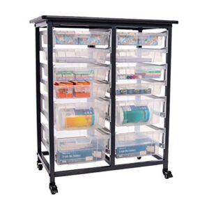 Luxor Mobile Bin Storage Unit - Double Row with Large and Small Clear Bins