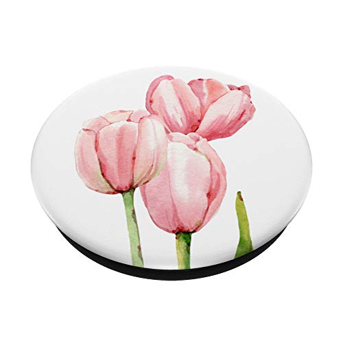 Pink Tulips Watercolor Floral Design for Girls PopSockets PopGrip: Swappable Grip for Phones & Tablets