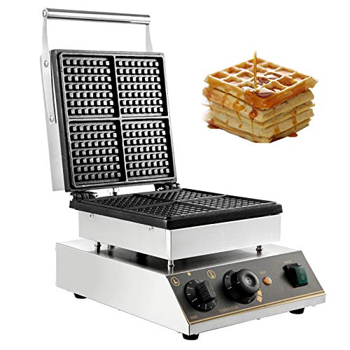 VBENLEM 110V Commercial Waffle Maker 4Pcs Nonstick 2000W Electric Waffle Machine Stainless Steel 110V Temperature and Time Control Rectangle Belgian Waffle Maker Suitable for Bakeries Snack Bar Family