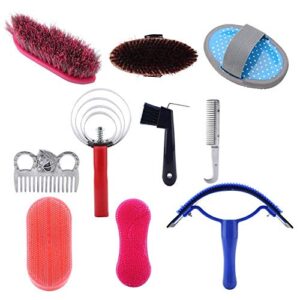 maxmartt horse grooming set,10pcs horse grooming care kit equestrain brush curry comb horse cleaning tool set