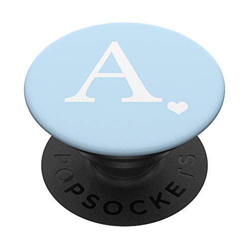 White Initial Letter A Heart Monogram On Pastel Light Blue PopSockets PopGrip: Swappable Grip for Phones & Tablets