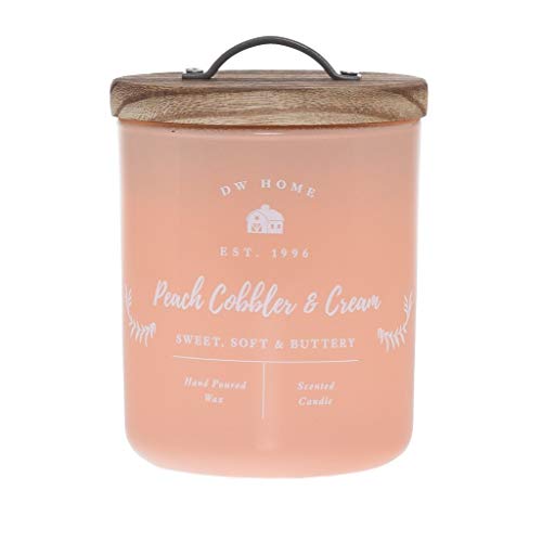 DW Home Charming Farmhouse Collection Peach Cobbler & Cream Scented 1 Wick Candle with Rustic Wooden Lid