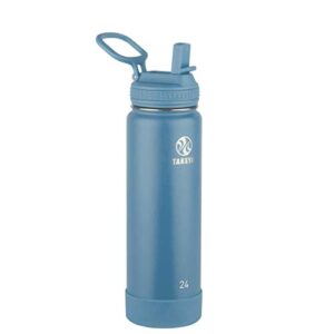 takeya actives insulated stainless steel water bottle with straw lid, 24 ounce, bluestone