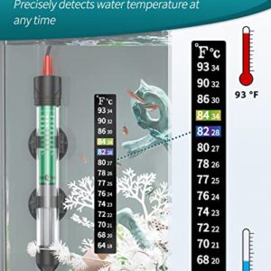 Uniclife Aquarium Heater 25W/50W/100W/200W Adjustable Submersible Heating Rod with Electronic Thermostat LED Indicator Light and Thermometer Sticker for Freshwater Marine Fish Tanks