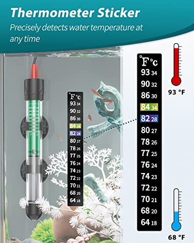 Uniclife Aquarium Heater 25W/50W/100W/200W Adjustable Submersible Heating Rod with Electronic Thermostat LED Indicator Light and Thermometer Sticker for Freshwater Marine Fish Tanks