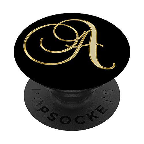 Monogram Initial Letter A Gold and Black PopSockets PopGrip: Swappable Grip for Phones & Tablets