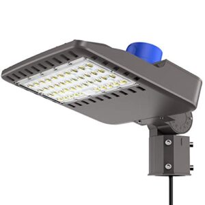 oayataco 150w led parking lot light- 21000lm(140lm/w), etl certified ip66 commercial led area lighting, 5000k pole light with dusk to dawn photocell- slip fitter, led shoebox light, brown