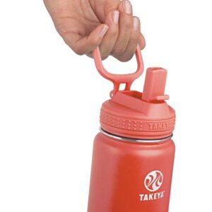 Takeya Actives Insulated Stainless Steel Water Bottle with Straw Lid, 24 Ounce, Coral