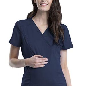 Cherokee Women Scrubs Top Workwear Revolution Maternity Mock Wrap WW688, S, Navy