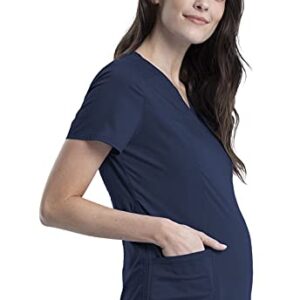 Cherokee Women Scrubs Top Workwear Revolution Maternity Mock Wrap WW688, S, Navy