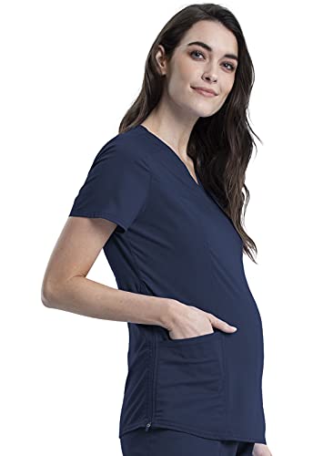 Cherokee Women Scrubs Top Workwear Revolution Maternity Mock Wrap WW688, S, Navy