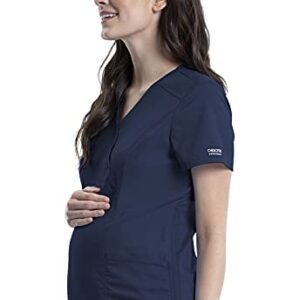 Cherokee Women Scrubs Top Workwear Revolution Maternity Mock Wrap WW688, S, Navy