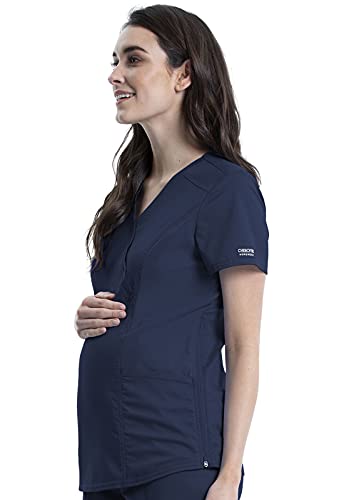 Cherokee Women Scrubs Top Workwear Revolution Maternity Mock Wrap WW688, S, Navy