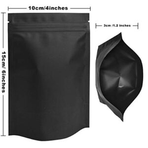 STUs 100 Pack Smell Proof Stand-Up Bags - 4 x 6 Inch Resealable Mylar Bags Foil Pouch Double-Sided Bag Matte Black