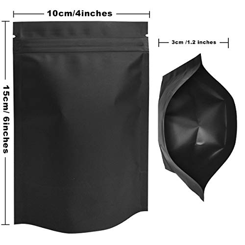 STUs 100 Pack Smell Proof Stand-Up Bags - 4 x 6 Inch Resealable Mylar Bags Foil Pouch Double-Sided Bag Matte Black