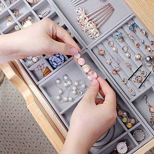 Jewelry Trays Organizer, Stackable Closet Dresser Drawer Accessories Tray Set of 4 Drawer Organizer for Earring, Ring, Gadgets & Cosmetics, Display Organizer Necklace Storage Showcase Bracelet Removable Tray