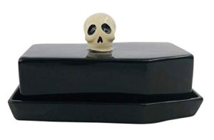 boston warehouse coffin shaped with skull handle covered butter dish, standard, black