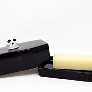 Boston Warehouse Coffin Shaped with Skull Handle Covered Butter Dish, Standard, Black