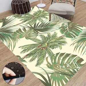 Sertiony Modern Area Rug Washable Area Rug 5X7 Feet Palm Trees Tropical Leaves Monstera Leaf Summer Pattern Background Botanical Decoration Living Room Bathroom Bedroom